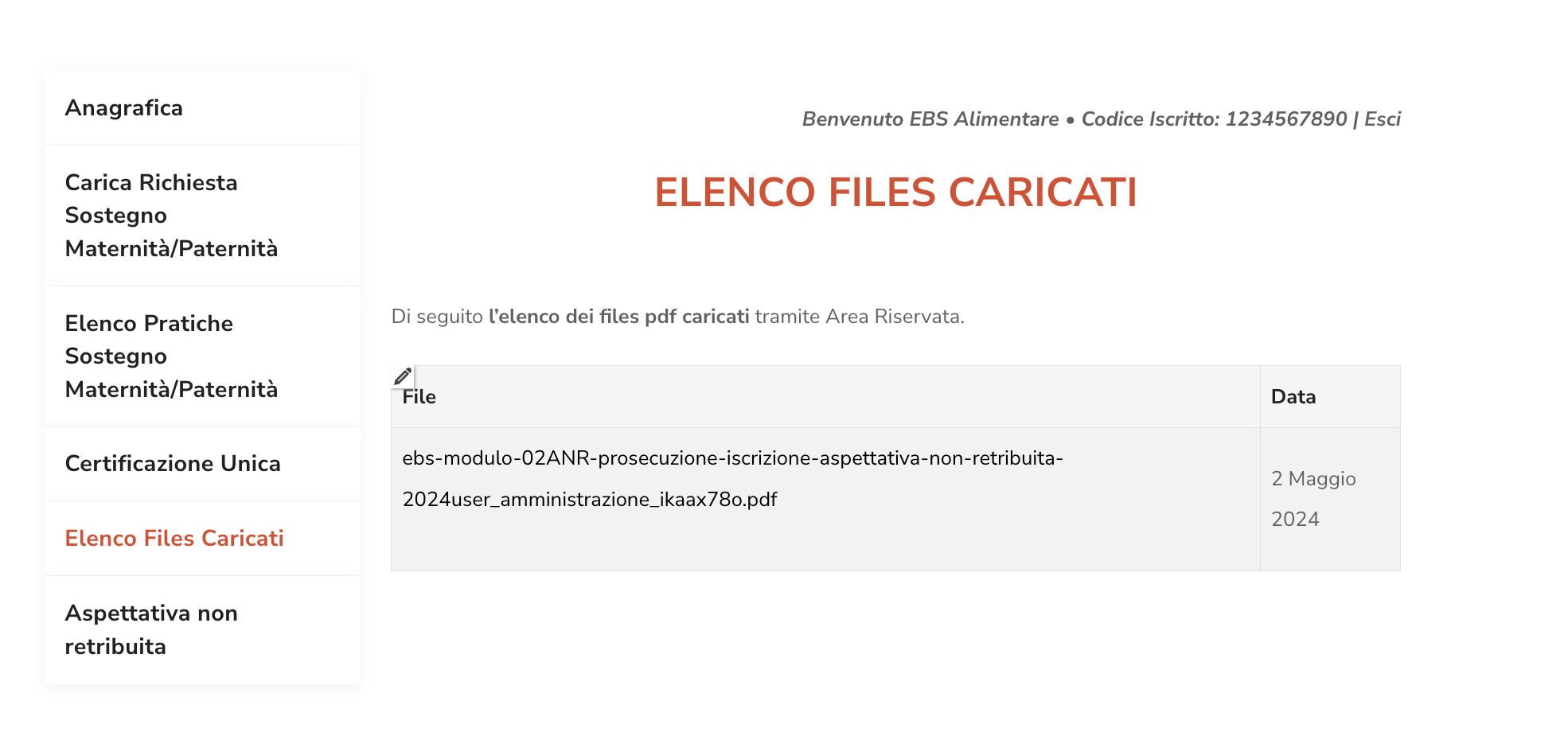 Area Riservata Iscritti • Funzionalità – EBS Alimentare
